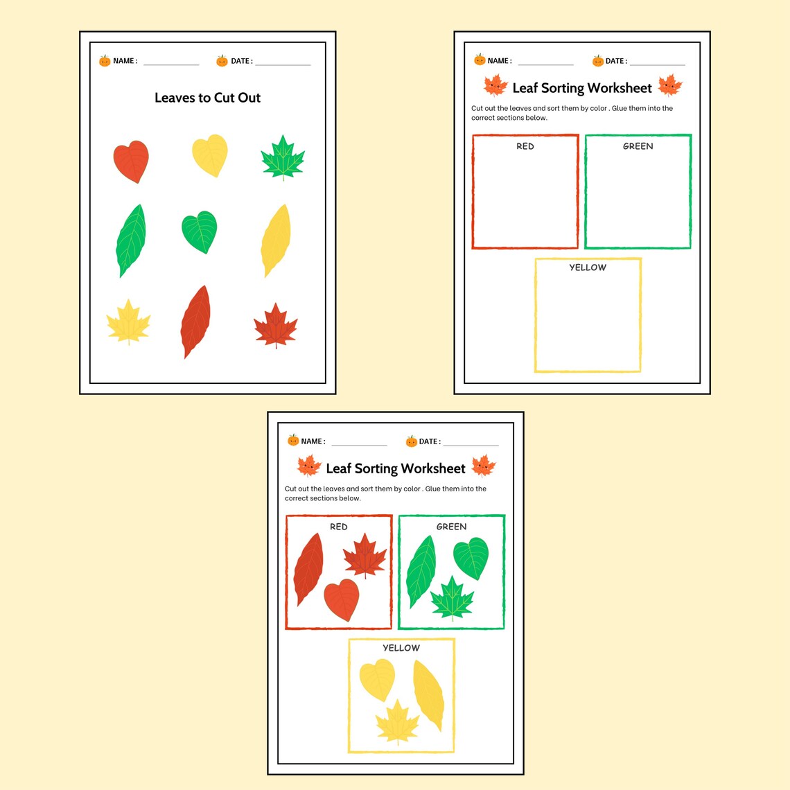 Leaf Sorting Challenge - Fall Leaf Cut-and-sort Printable - Autumn Craft Pack - Preschool ...