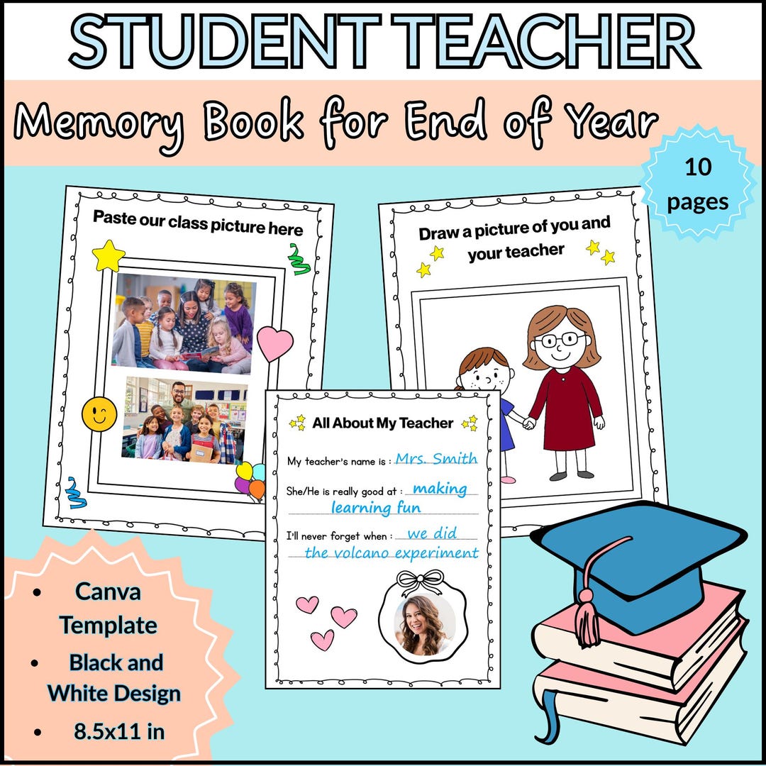 Editable Student Teacher Goodbye Gift - Printable Memory Book for End ...