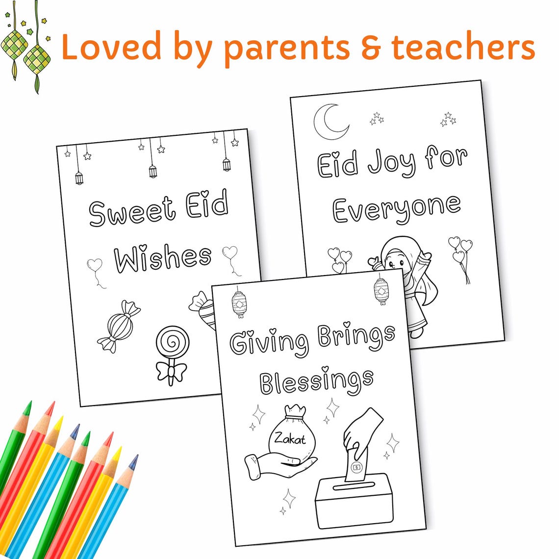 Eid Coloring Cards for Kids-13 Eid Mubarak Cards-muslim Holiday -eid ...