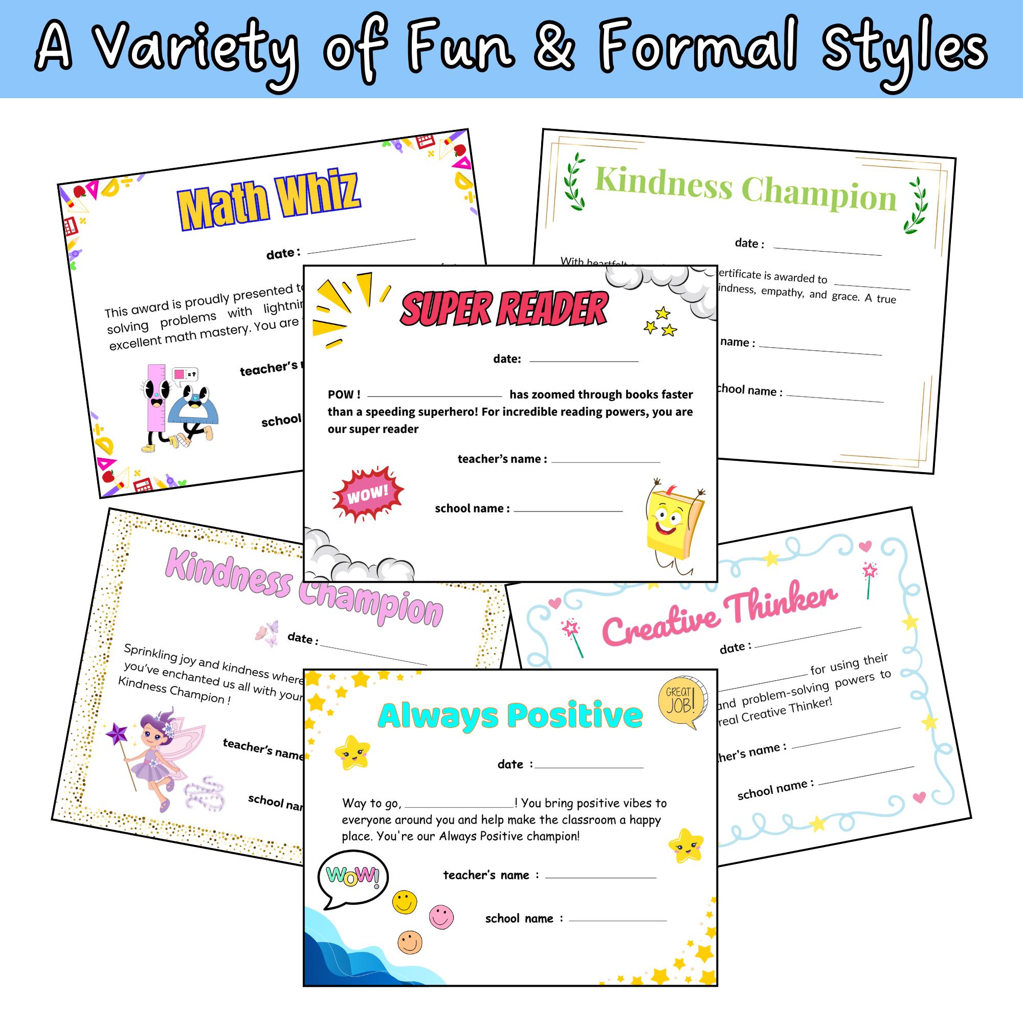 50 Editable End-of-year Student Awards - Classroom Awards - Character ...