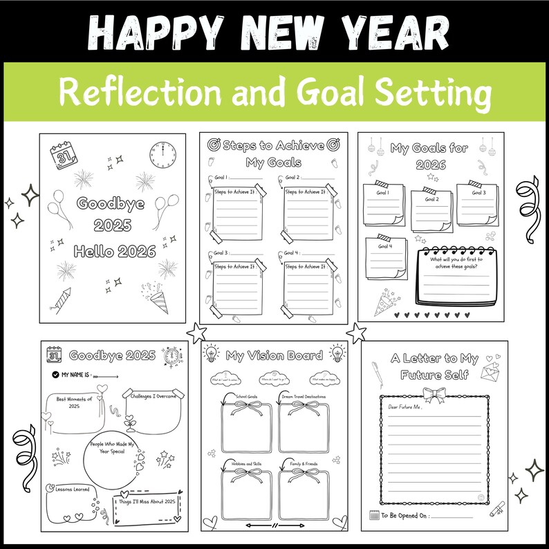 New Year Goal Setting - 2026 Reflection Journal - Printable Workbook ...