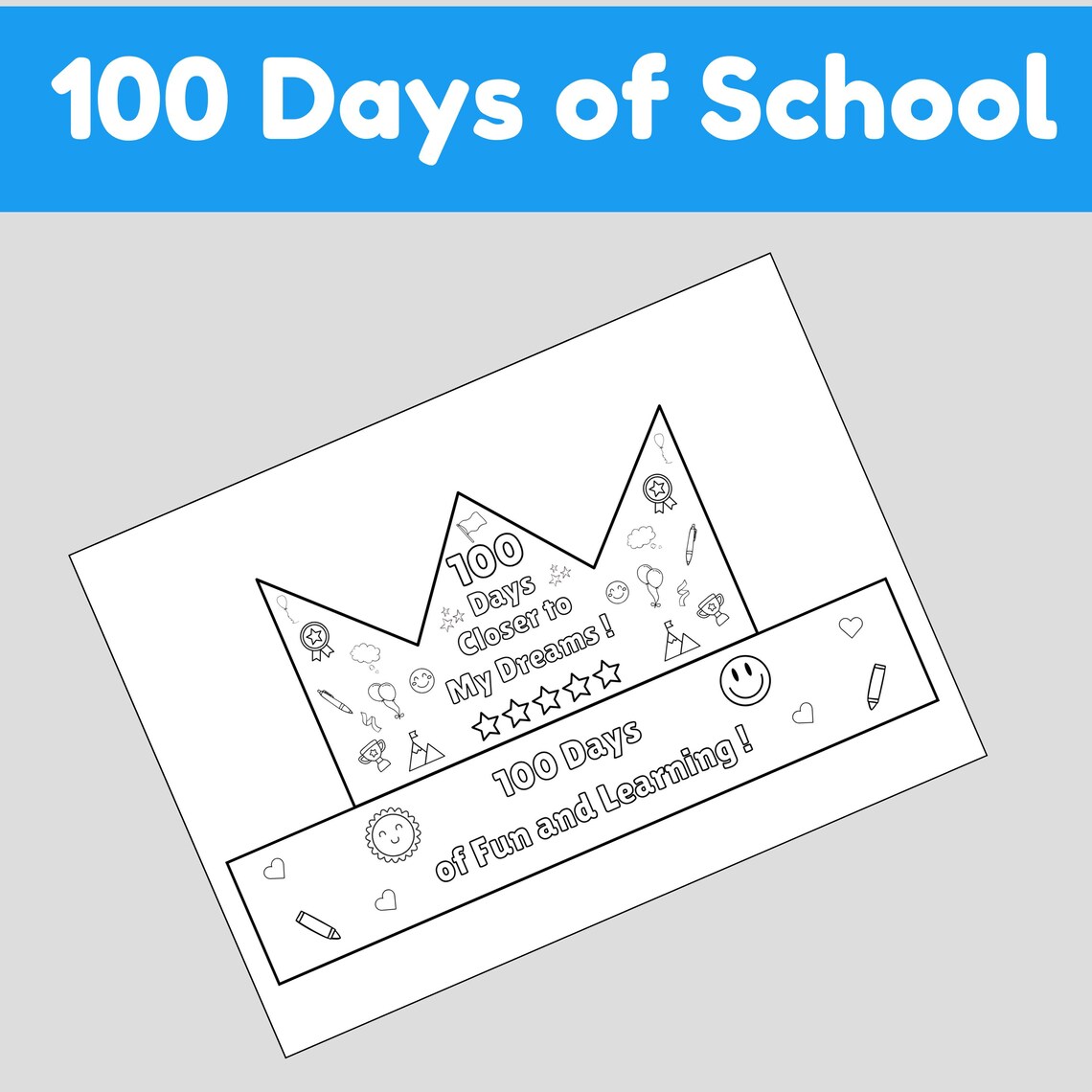 100th Day of School Crown - Digital Download | Fun Coloring Activity ...