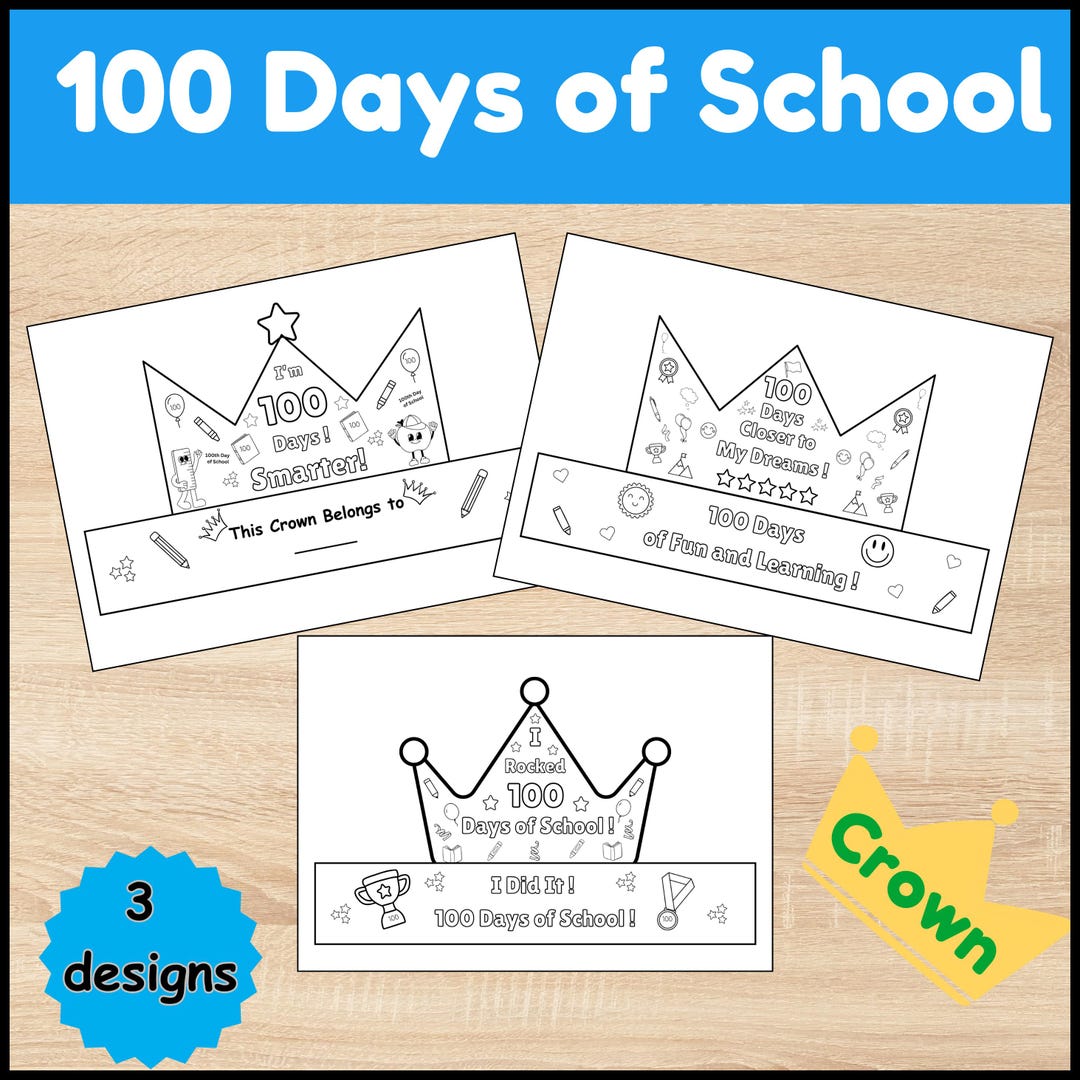 100th Day of School Crown - Digital Download | Fun Coloring Activity ...