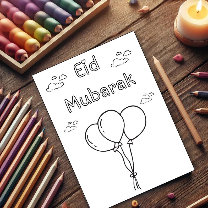 Eid Coloring Cards for Kids-13 Eid Mubarak Cards-muslim Holiday -eid ...