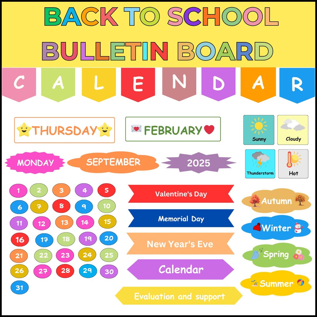 2025 Classroom Calendar Bulletin Board Set - Printable PDF for Dates ...