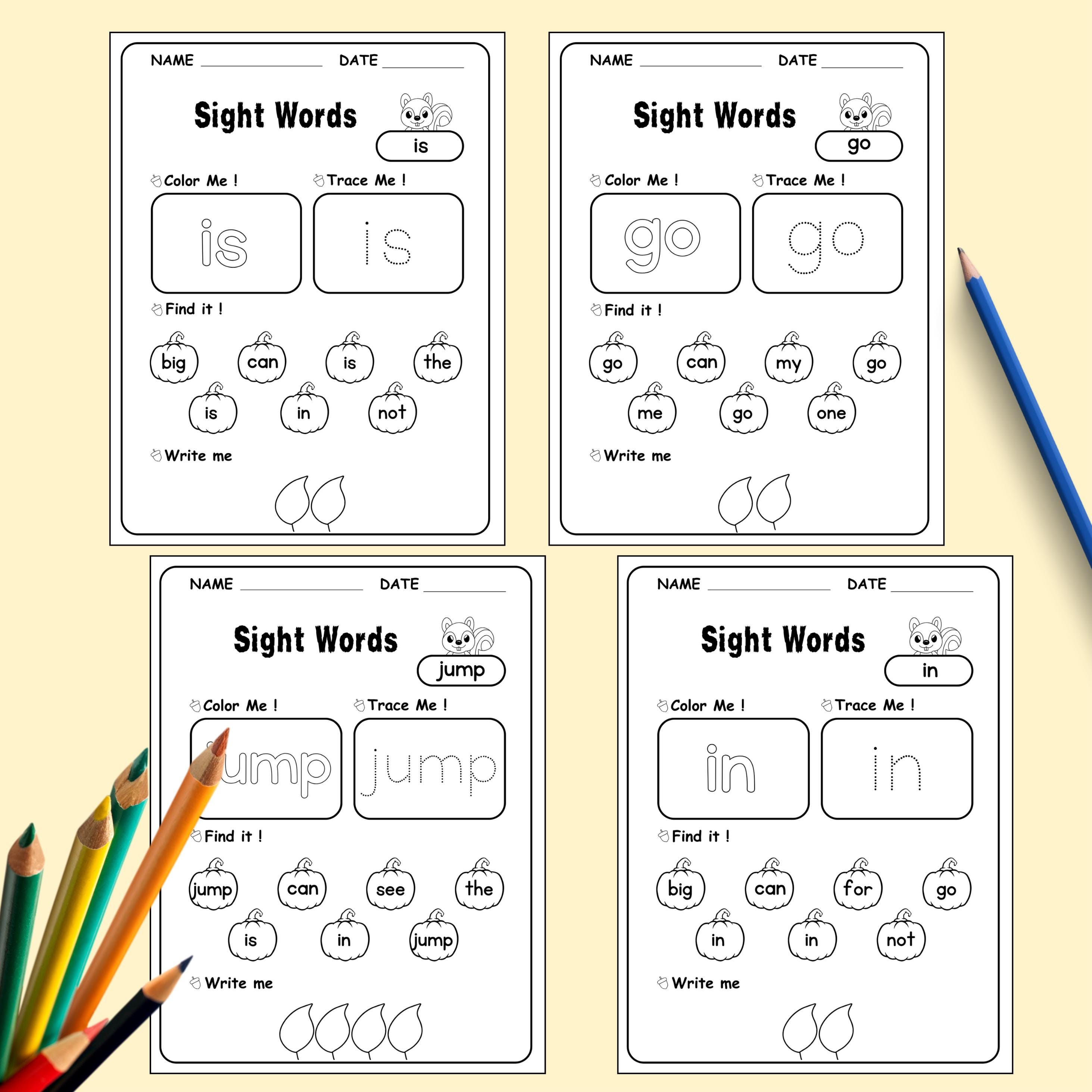 Fall Sight Word Worksheets - Pre-primer Dolch Words - Autumn Literacy ...