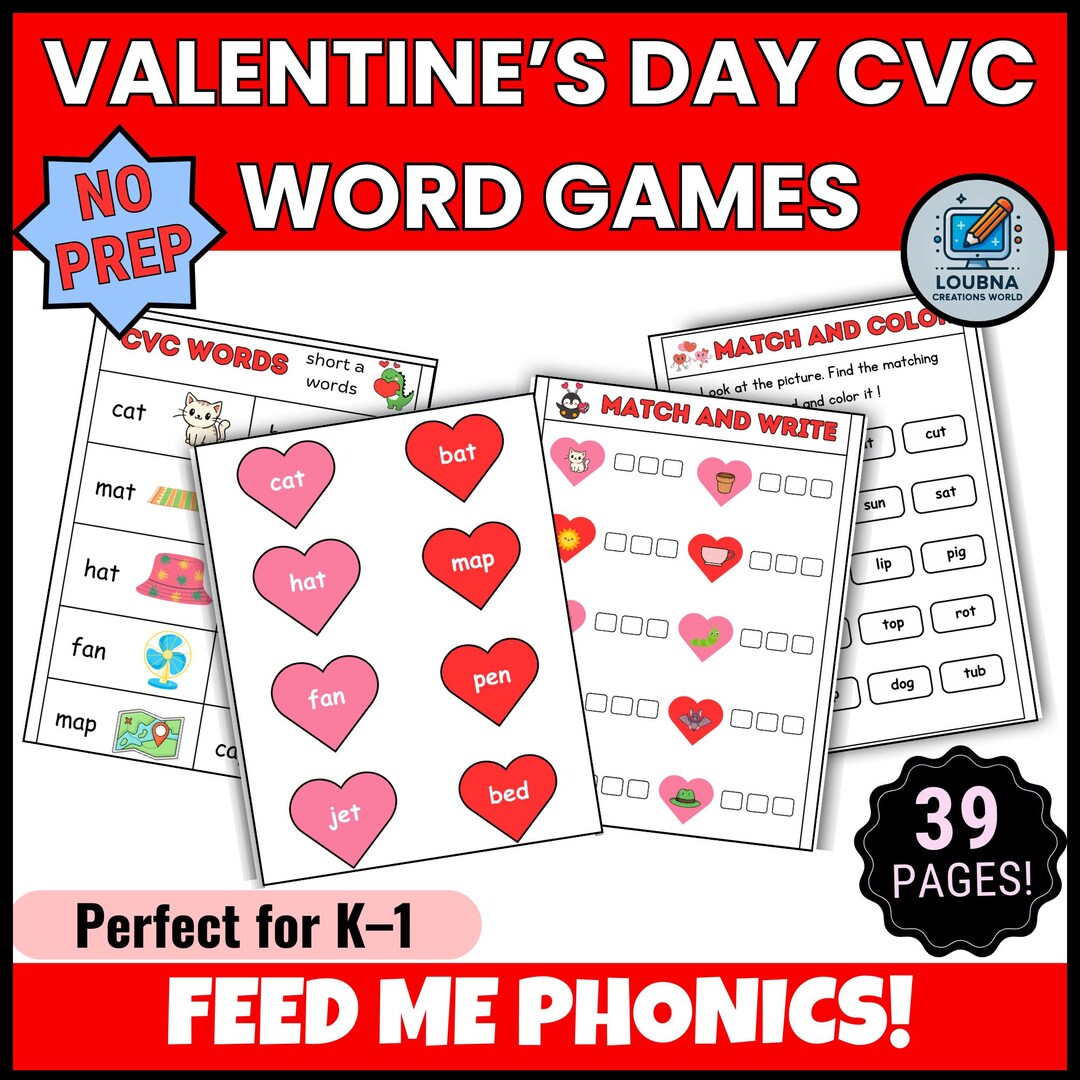 Feed Me Phonics – Valentine’s Day CVC Word Games | February Phonics ...