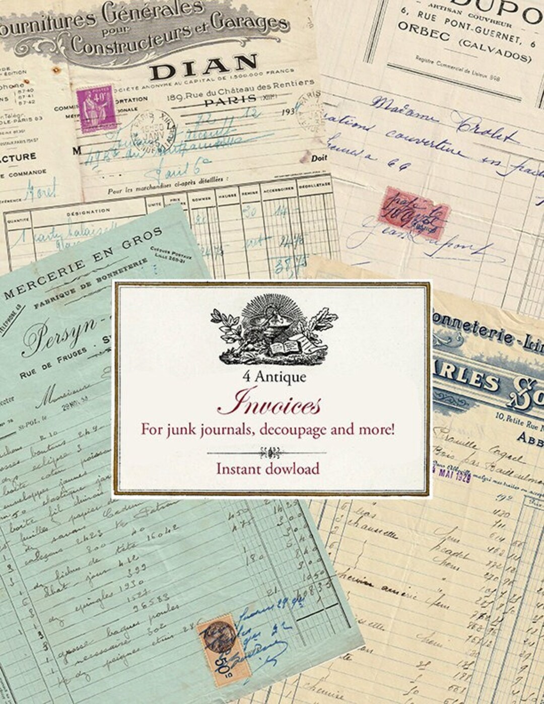 Vintage Paper Documents Paper Craft Resource Handmade Junk Journal ...