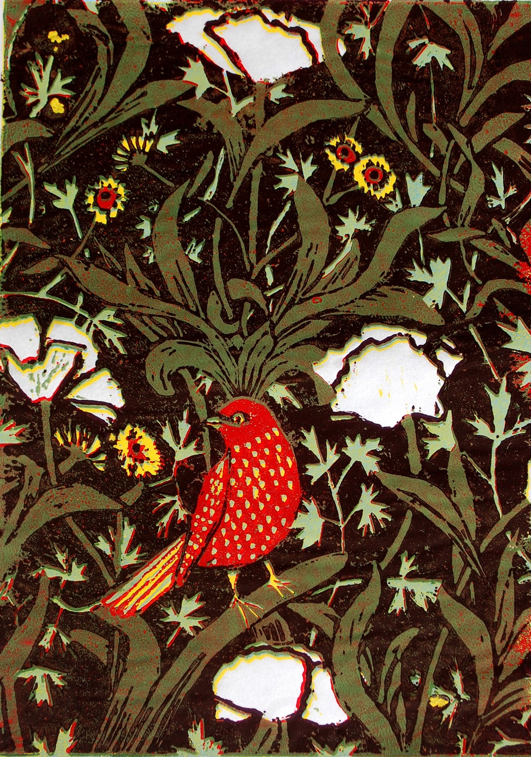 Block Print Bird Art Handmade Original Print - Etsy