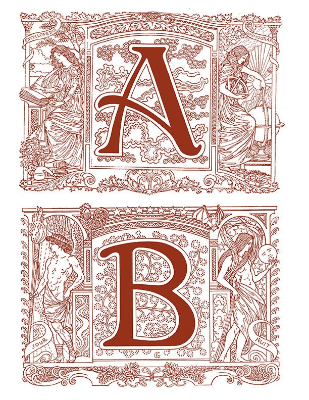 Illuminated Manuscript Letters Classic Illustrations Decorated Initials Script Letters Vintage ...