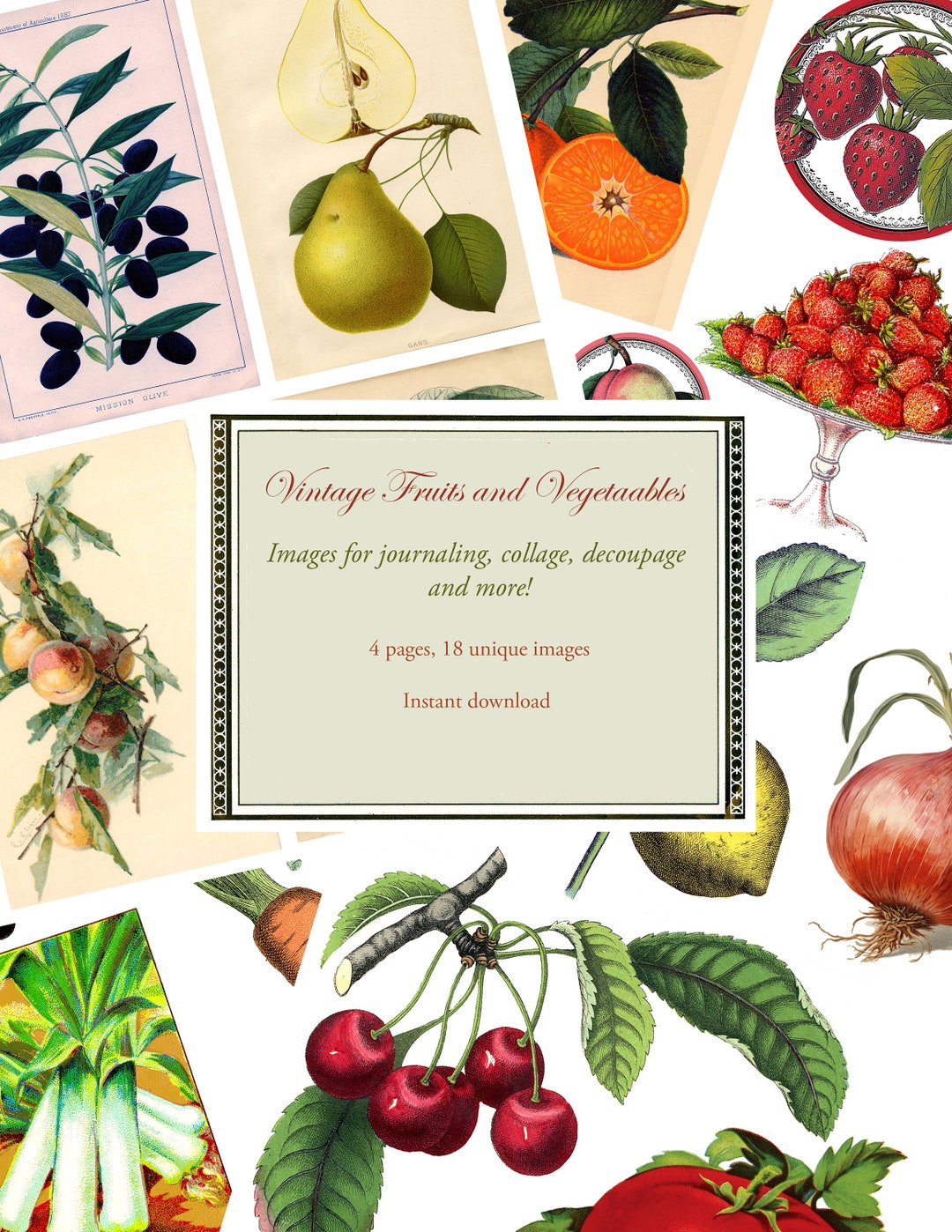 Vintage Garden Fruits Vegetables Junk Journal Produce Images Antique ...