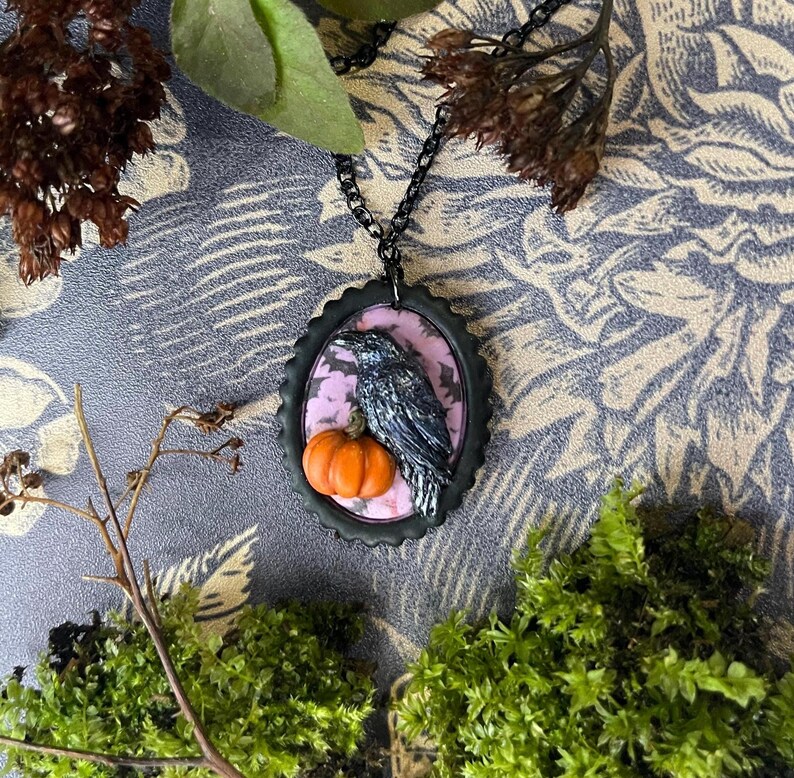 Framed Crow Pendant Necklace - Etsy