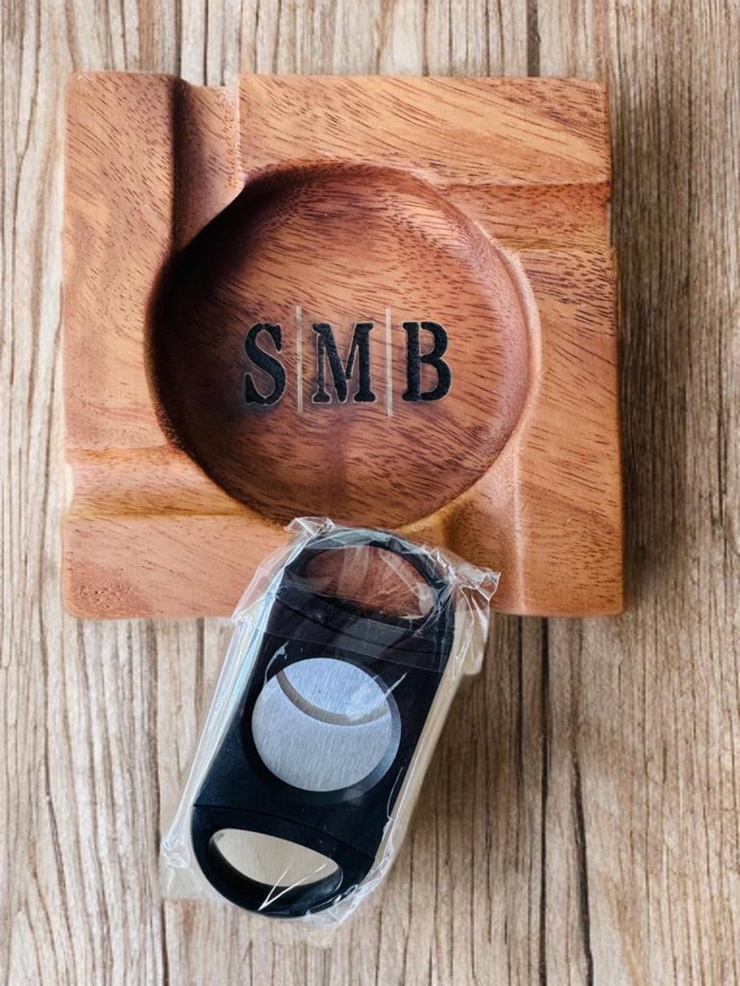 Personalized Premium Wooden Cigar Ashtray With Cigar Cutter, Large ...