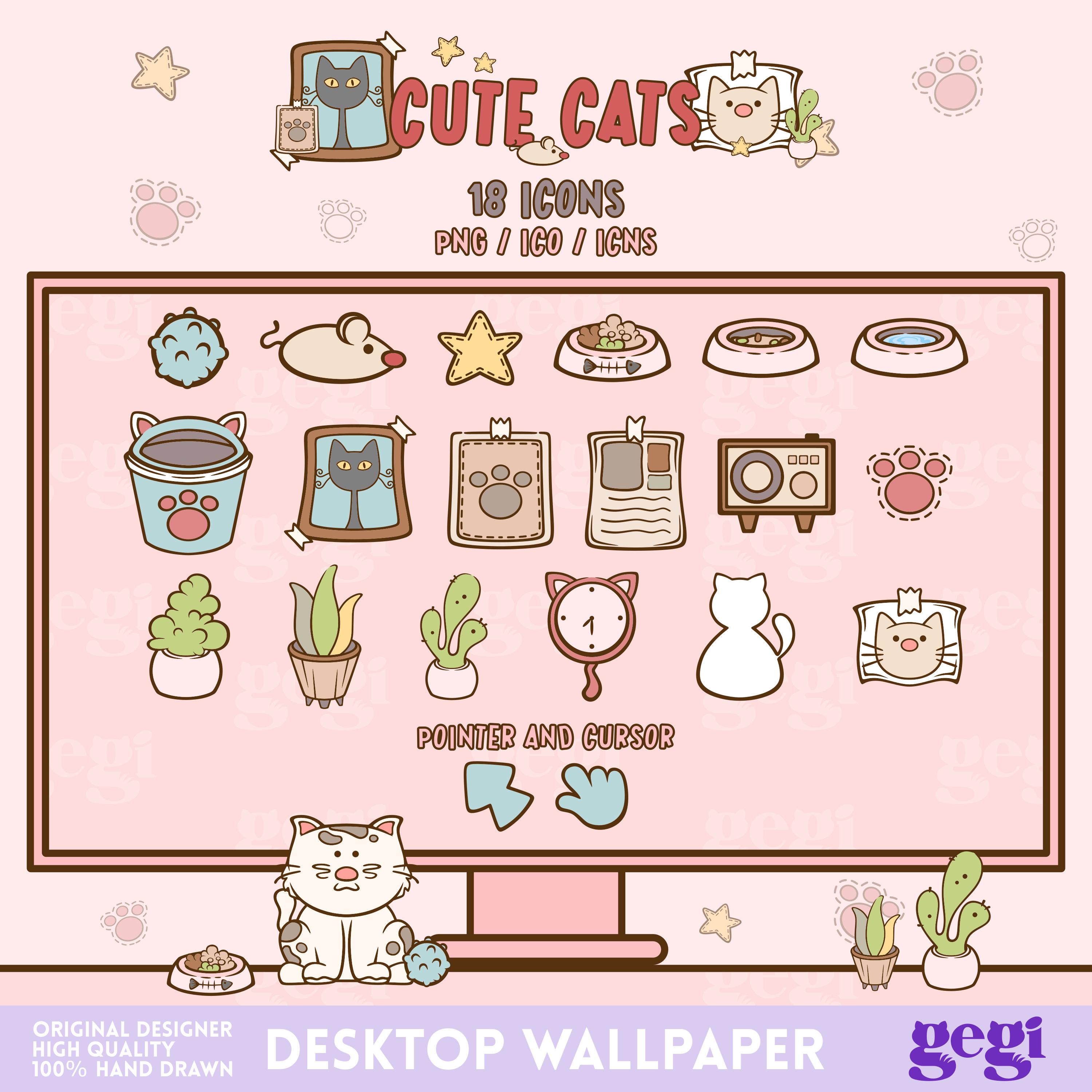 Cute Cats Theme Desktop Background Wallpaper Organizer Set, Computer ...