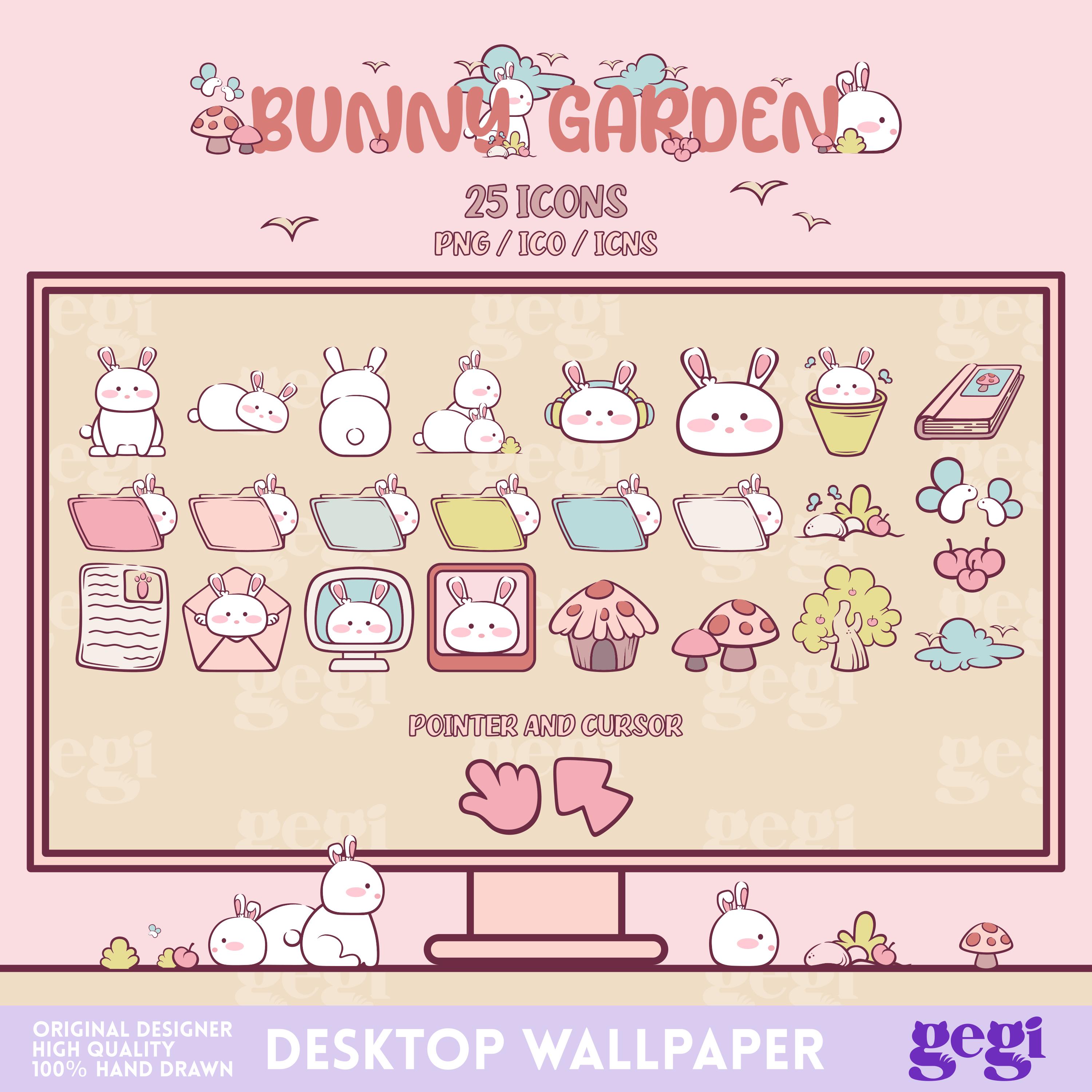 Pink Bunny Garden Theme Computer Desktop Background Wallpaper Organizer ...