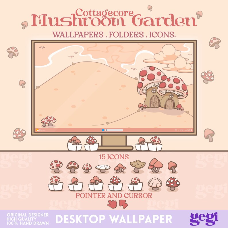 Cottagecore Mushroom Garden Theme Desktop Background Wallpaper ...