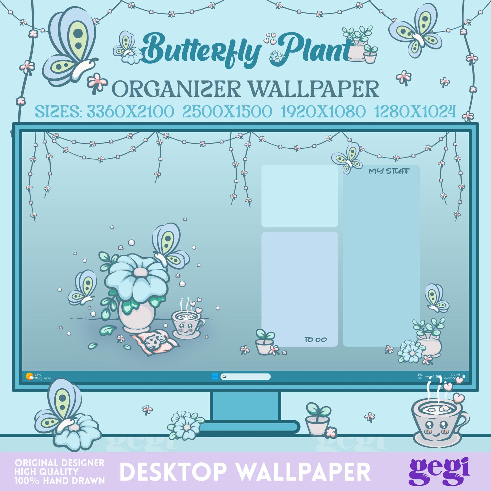 Butterfly Plant Theme Computer Desktop Background Wallpaper Organizer ...