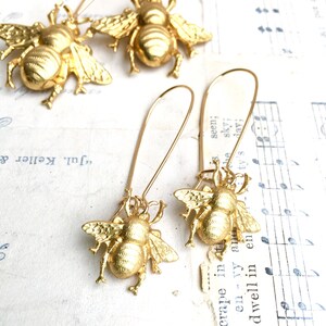 Gold Bee Earrings Long Bumblebee Earrings Gold Bee Jewelry Honeybee Earrings Bee Earrings Brass ...