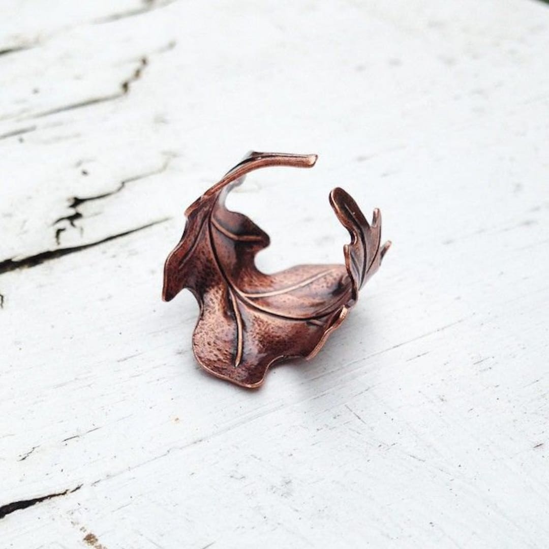 Copper Oak Leaf Ring: Adjustable Autumn Jewelry - Etsy