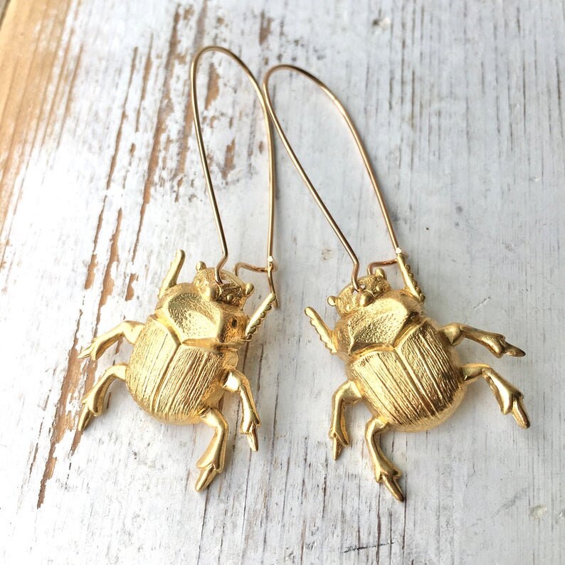Beetle Earrings Gold Bug Jewelry Nature Study Victorian Scarab | Etsy