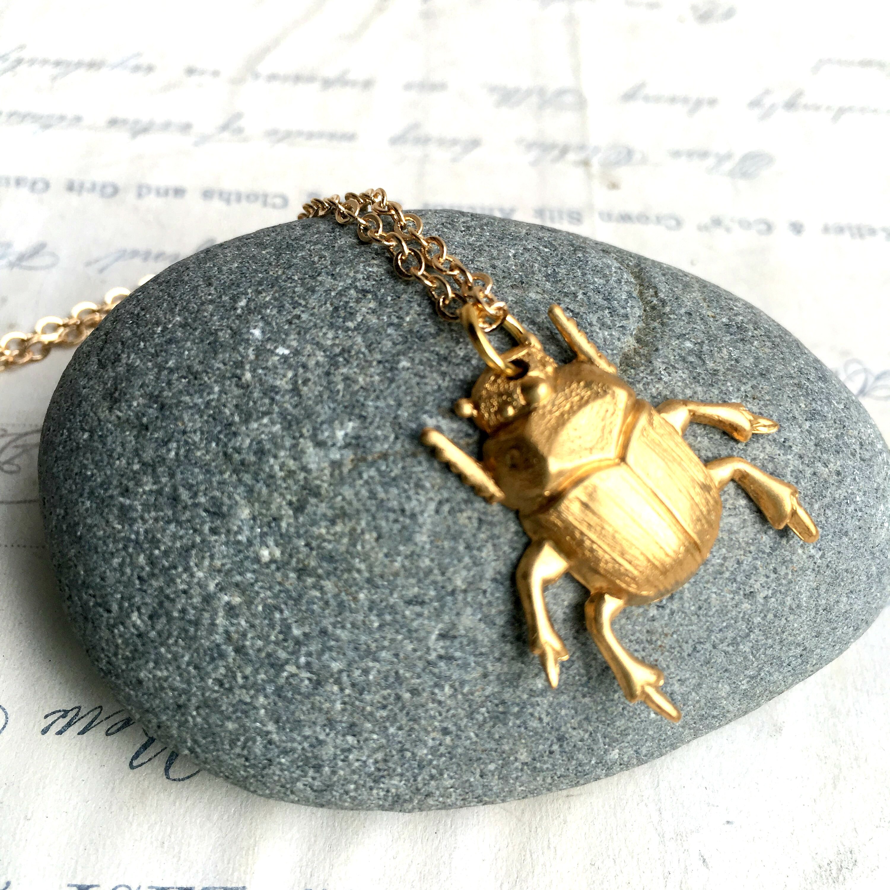 Gold Beetle Necklace Scarab Bug Pendant Summer Insect Jewelry | Etsy
