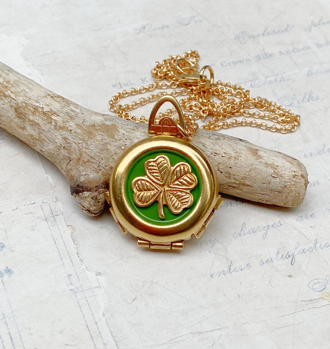 Four Leaf Clover Locket Necklace Family Tree 4 Photo Locket Lucky Charm ...