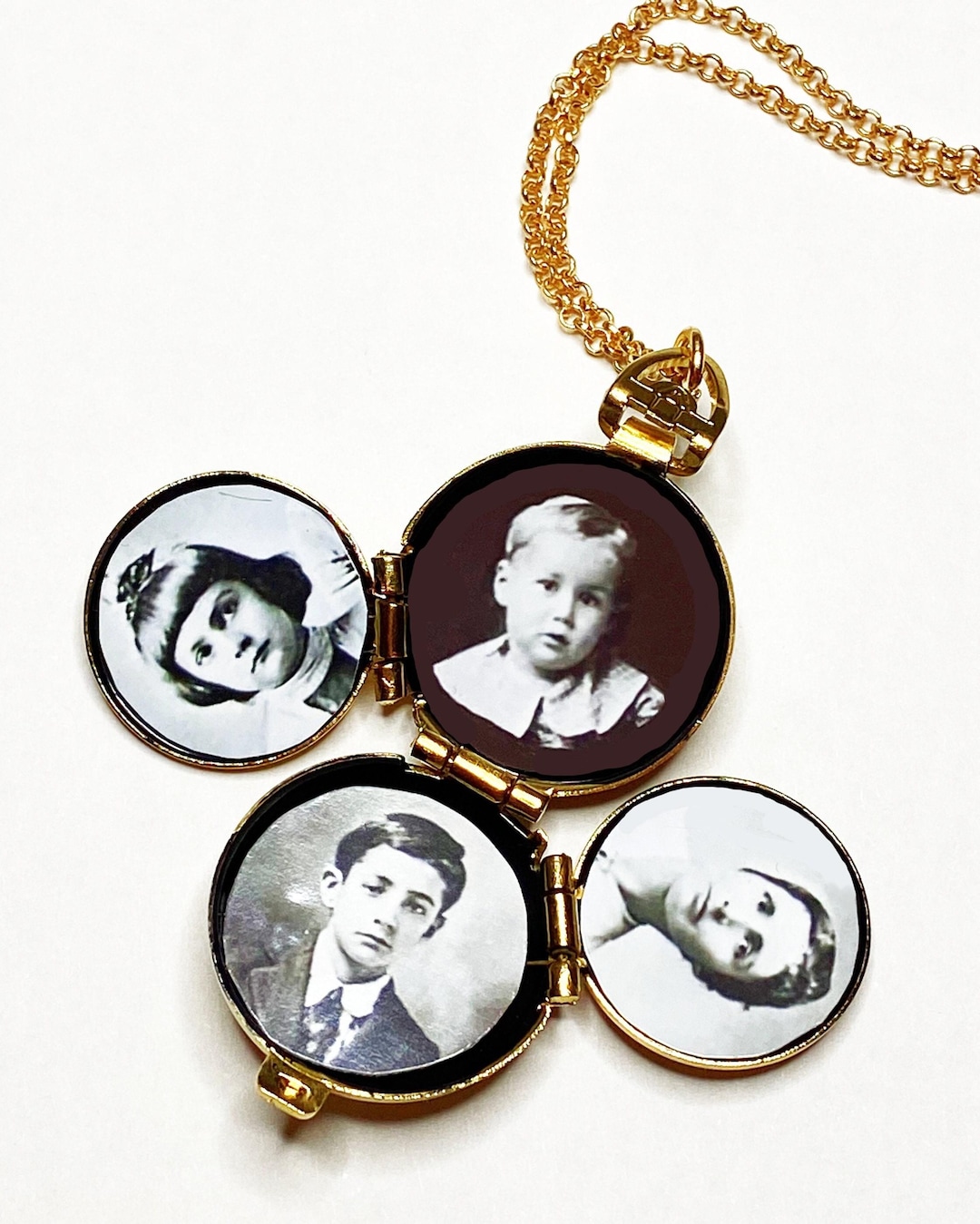 Gold Four-way Locket Necklace Vintage Family Album Jewelry 4 Picture ...