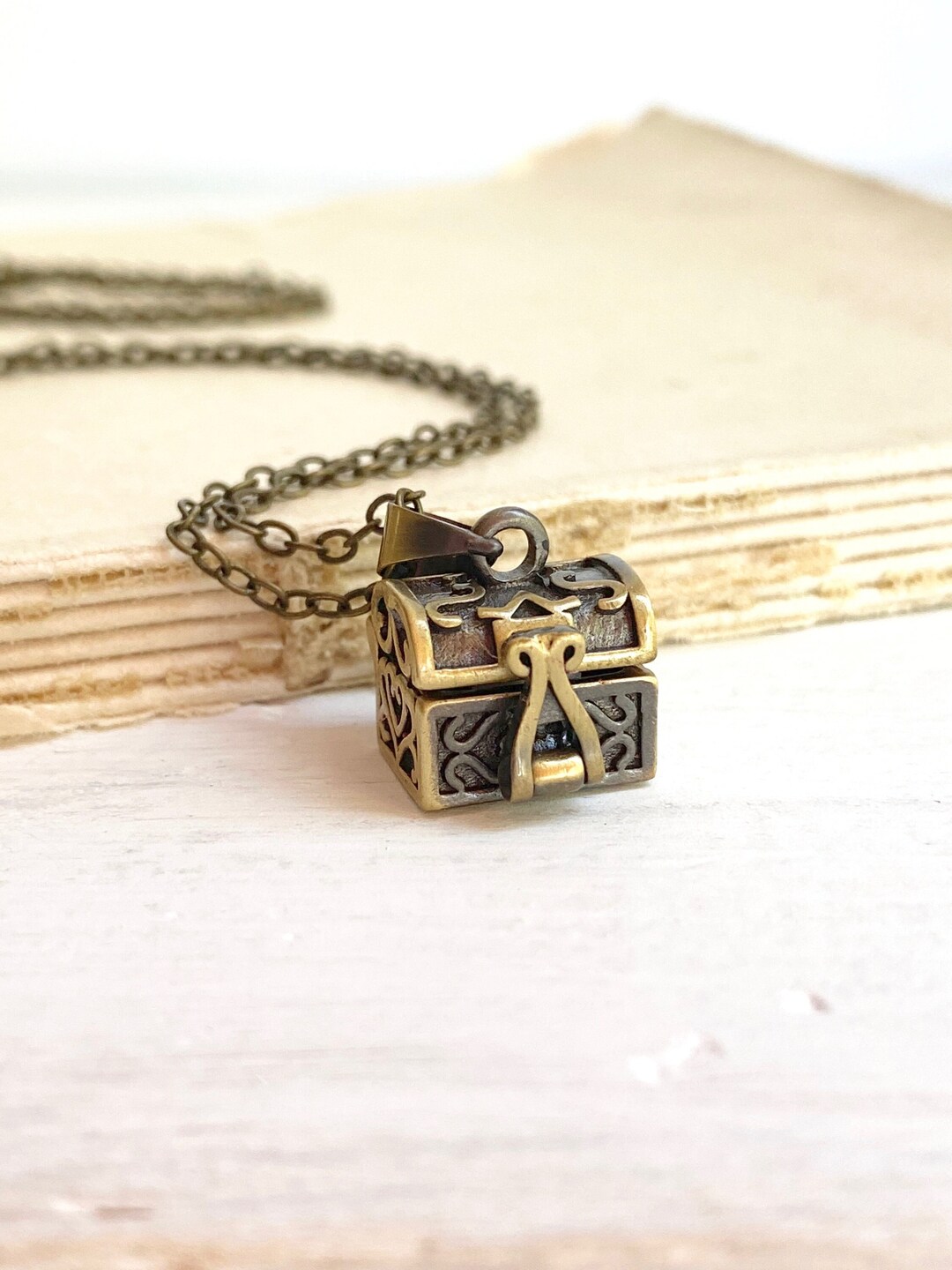 Message Locket Necklace Box Locket Secret Message Gift Tiny Brass Box ...