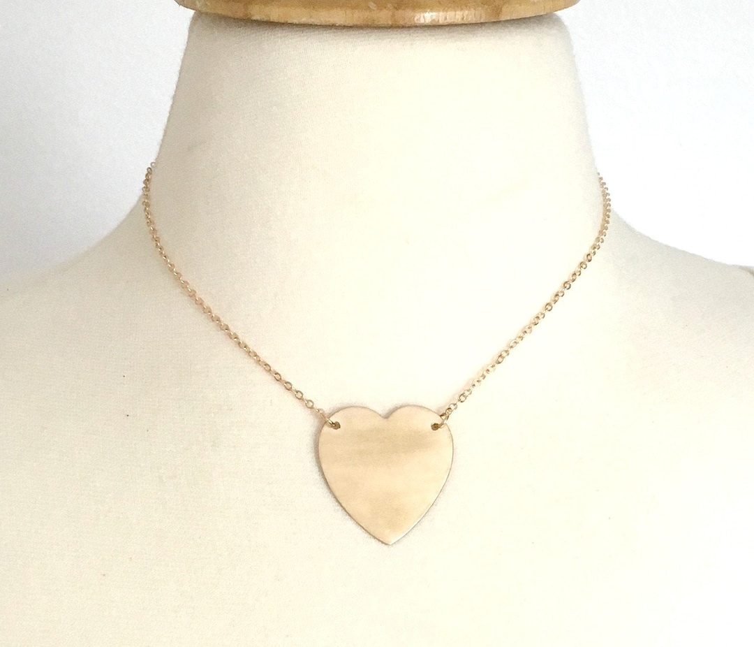 Big Gold Heart Choker Necklace: Brushed Brass Love Pendant - Etsy