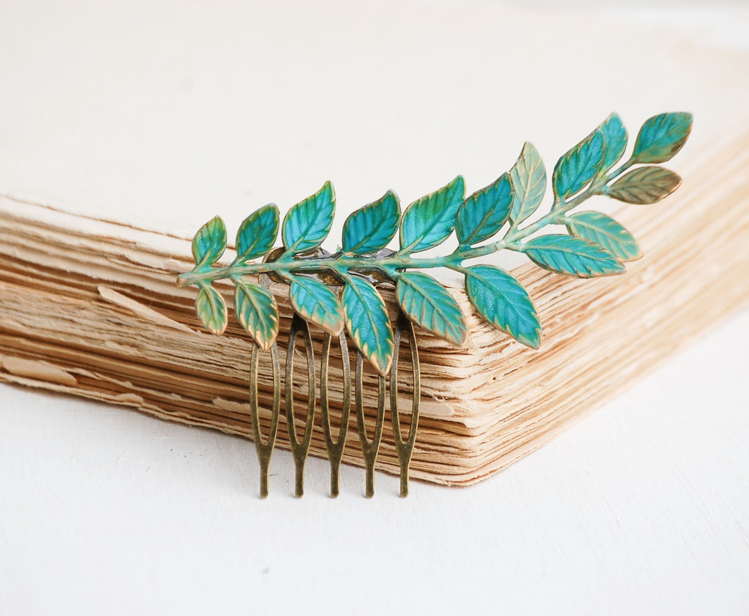 Green Patina Leaf Hair Comb: Rustic Wedding Bridal Headpiece - Etsy