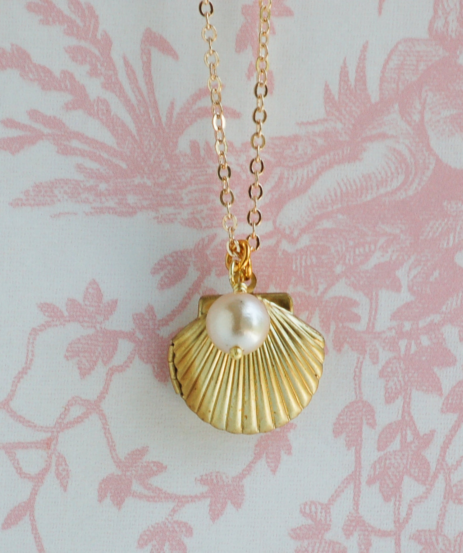Gold Shell Locket Necklace Seashell Necklace Freshwater Pearl | Etsy