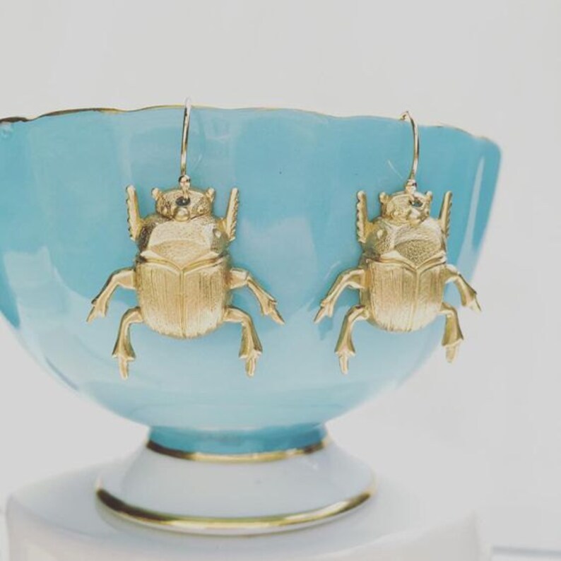 Beetle Earrings Gold Bug Jewelry Nature Study Victorian Scarab - Etsy