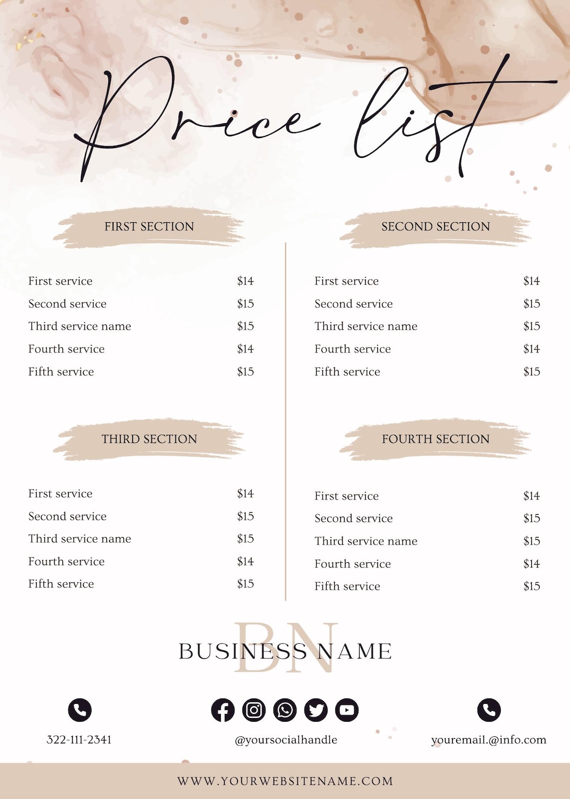 Custom Price List, Price List Template, Price List, Editable Template ...