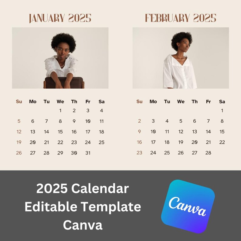 2025 Calendar, Editable Template, Canva - Etsy