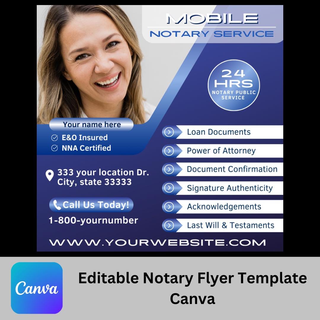 Notary Service Flyer, Editable Template, Canva - Etsy