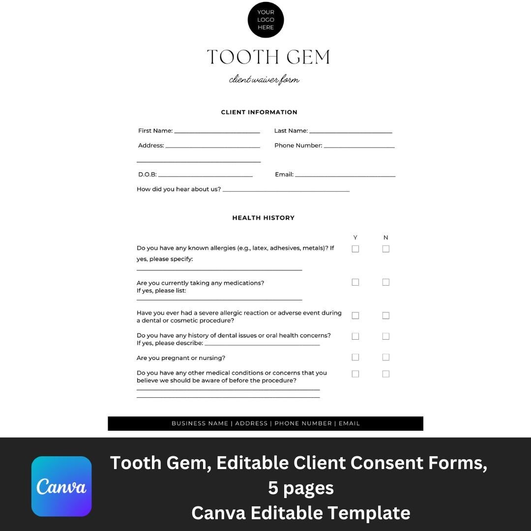 Tooth Gem Consent Forms, Tooth Gem Consultation Form, Client Consent ...