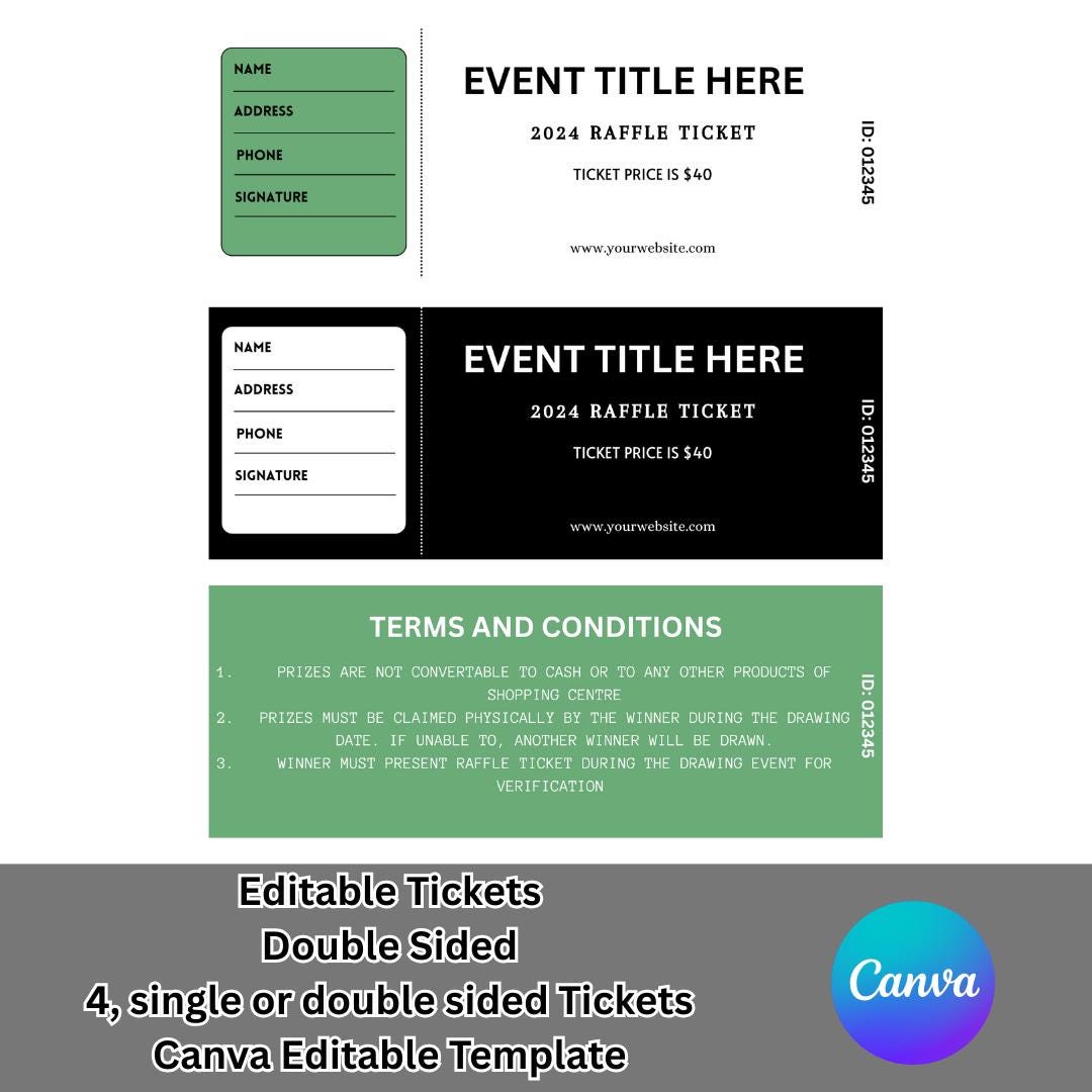 Tickets Template, Editable Tickets, Editable Tickets Template, Custom ...