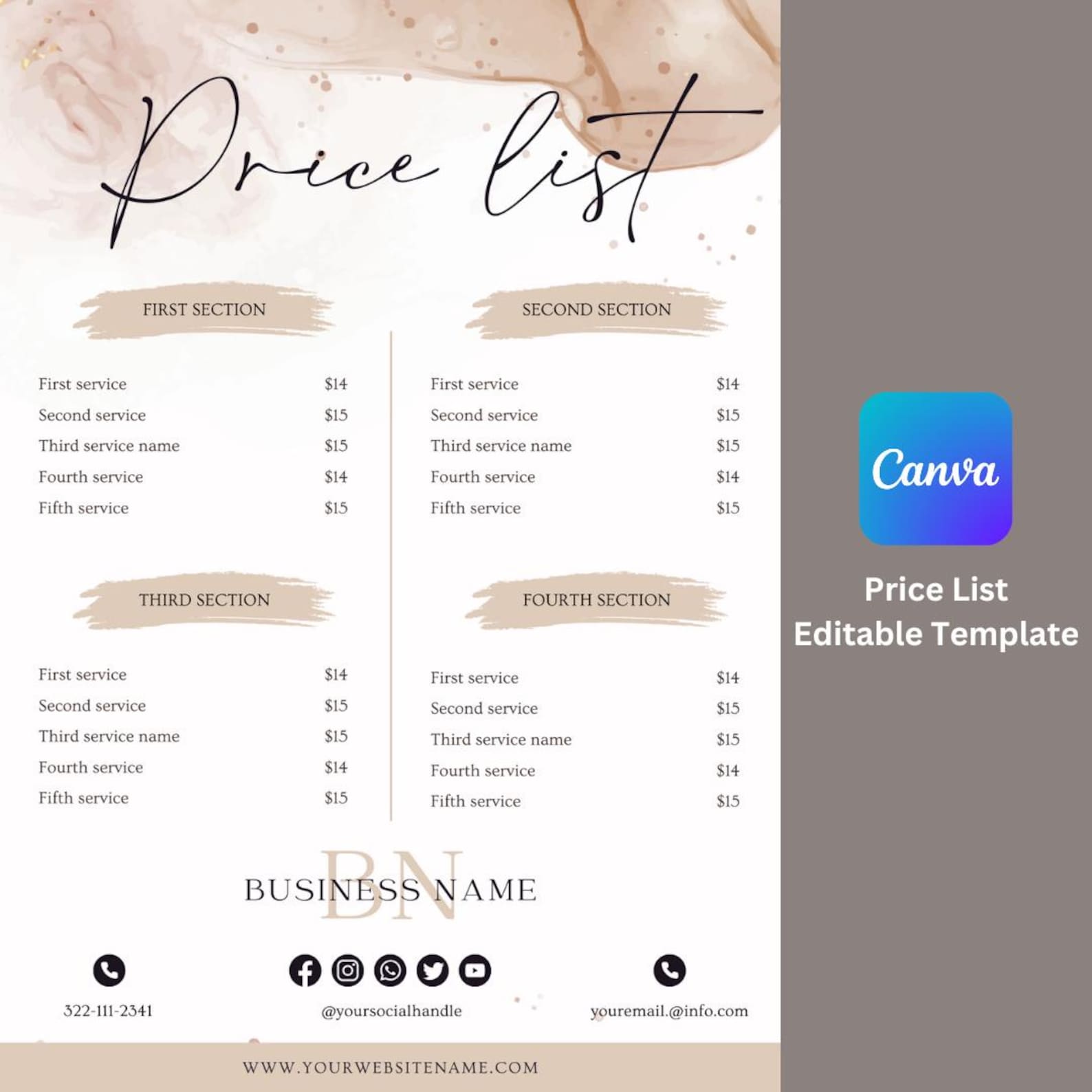 Custom Price List, Price List Template, Price List, Editable Template ...