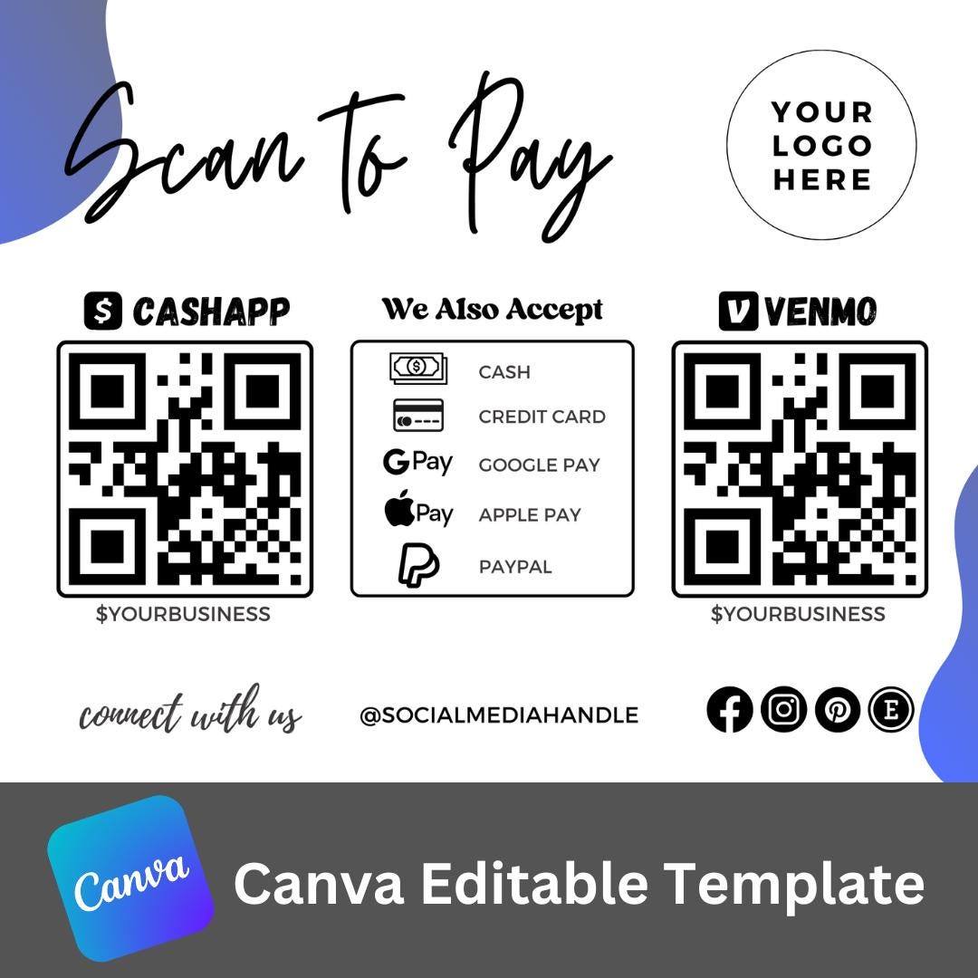 Scan to Pay Card, QR Code, Cash App, Payment Scan, Apple Pay, Google ...