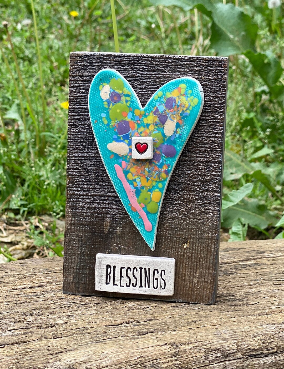 Blessings Heart No. 2 Ceramic & Wood Wall Art Inspirational Gift One of ...