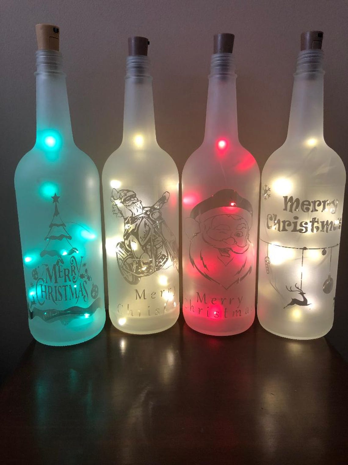 1liter Glass Bottle Custom Designs Sandblasted With Lights - Etsy