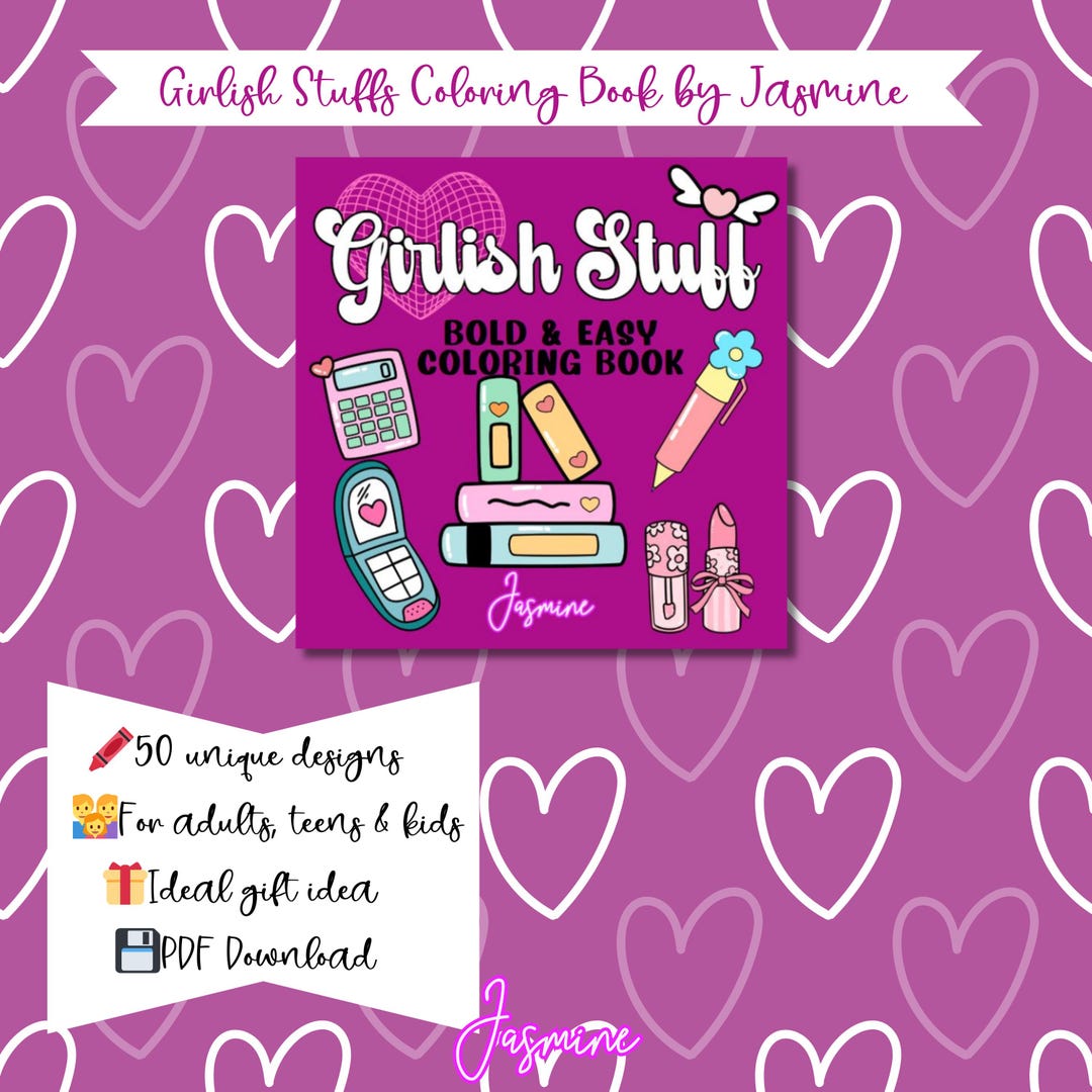 Girlish Stuff Bold and Easy Coloring Book by Jasmine, Easy Coloring Book, Girly Coloring Book ...