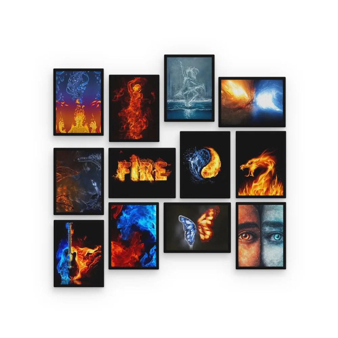 Elemental Fire and Ice Collection Wall Art Collection Set of 12 Picture ...