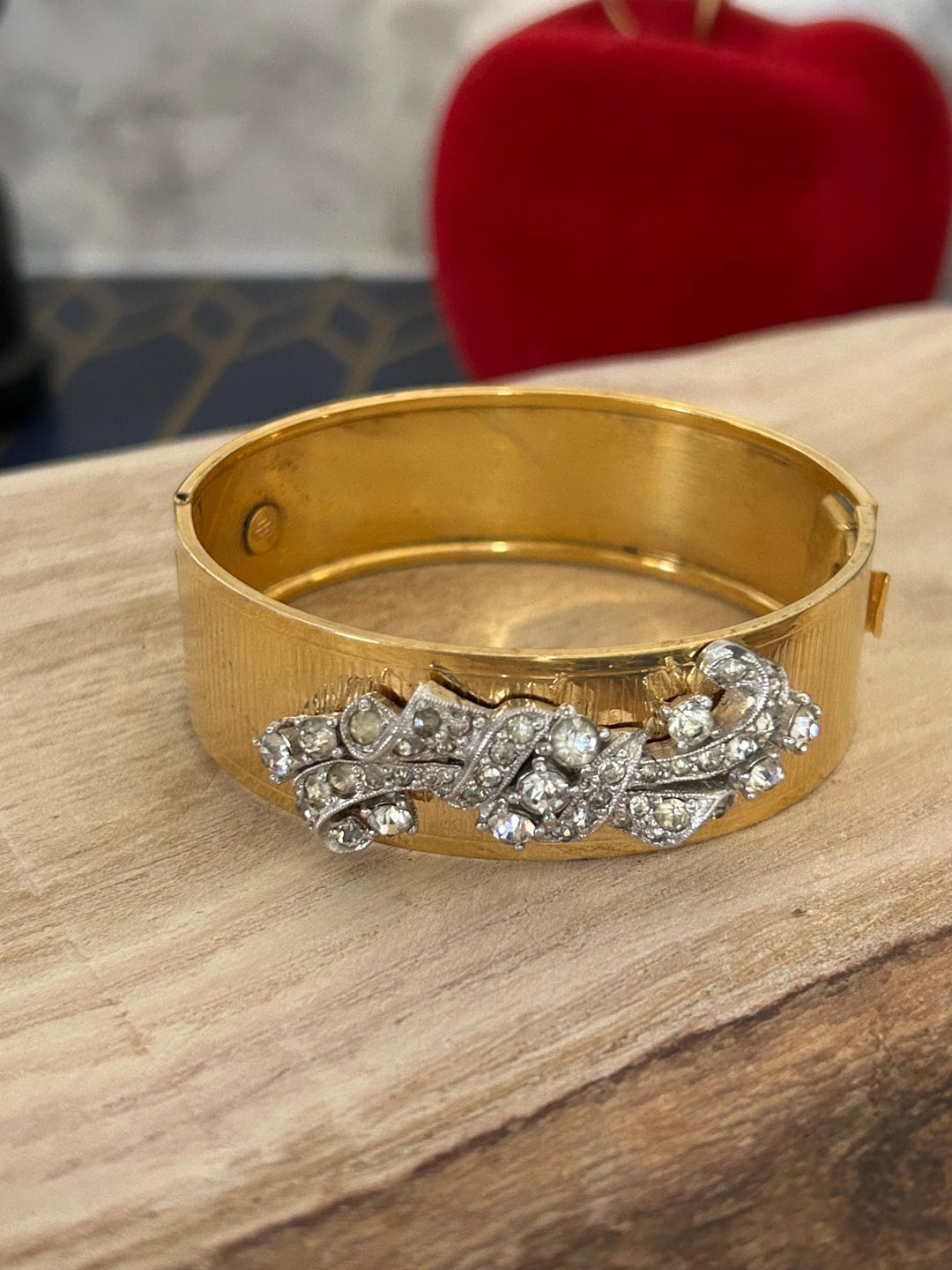 Vintage Rare 1940s Harry Iskin Gold Filled 12K Rhinestone Hinged Bangle ...