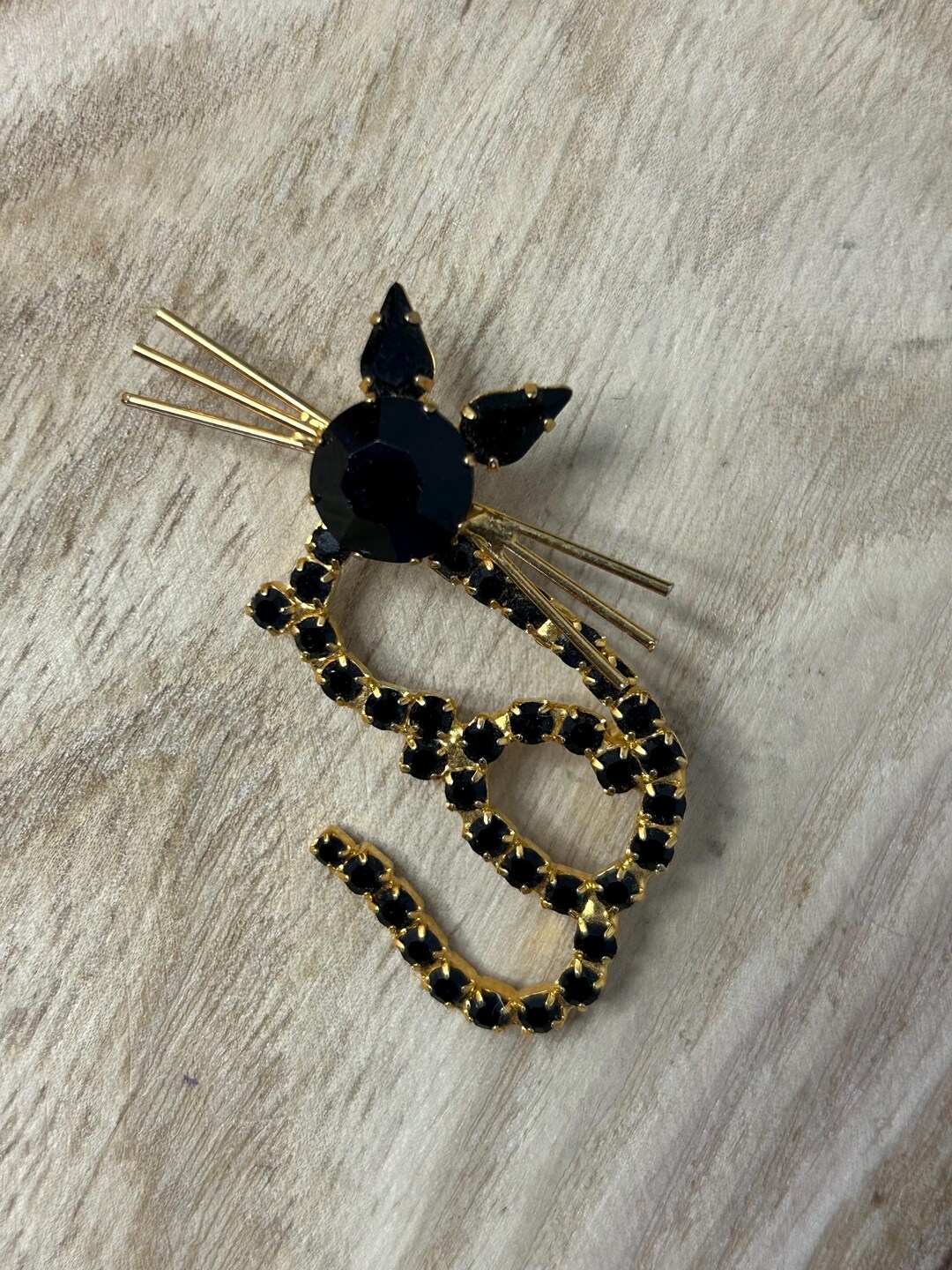 Vintage Jet Black Rhinestone Cat Brooch Lapel Pin - Etsy