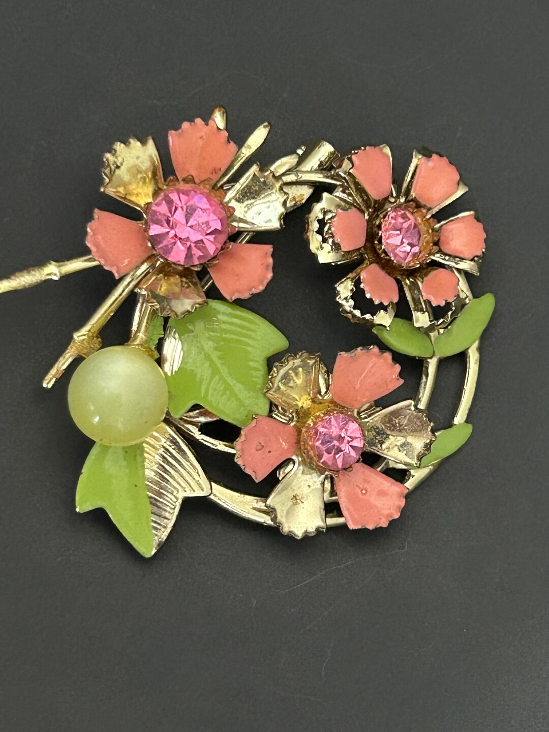Vintage 1940s Enamel Cherry Blossom Wreath Brooch With Reactive Uranium ...