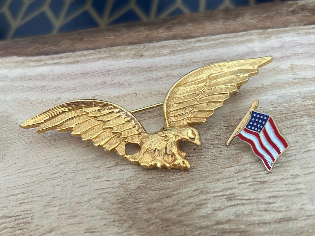 Vintage Victory Eagle Brooch and Flag Pin Gift Set - Etsy