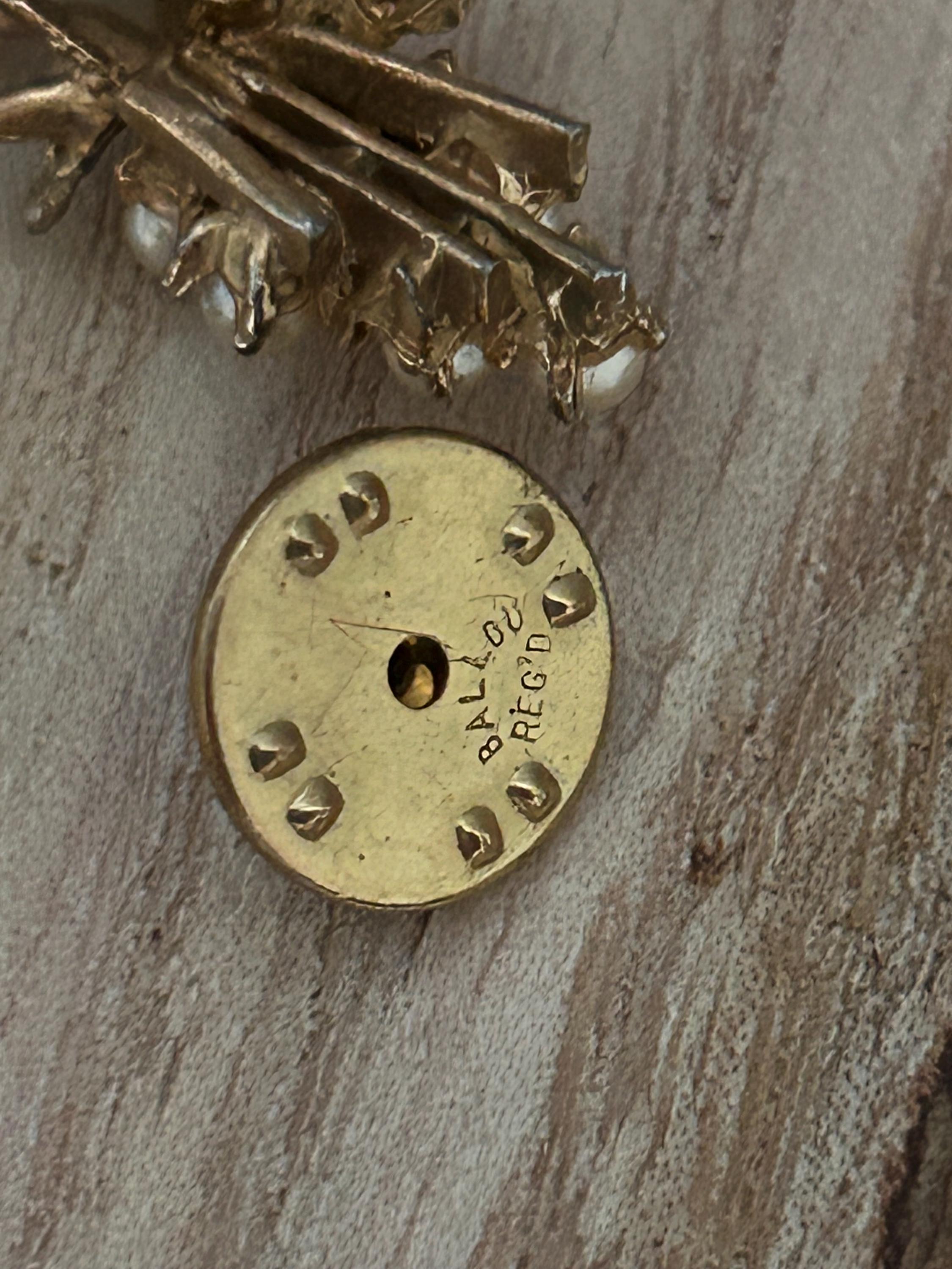 Vintage Ballou Reg’d Gold Floral and Pearl Lapel Pin - Etsy
