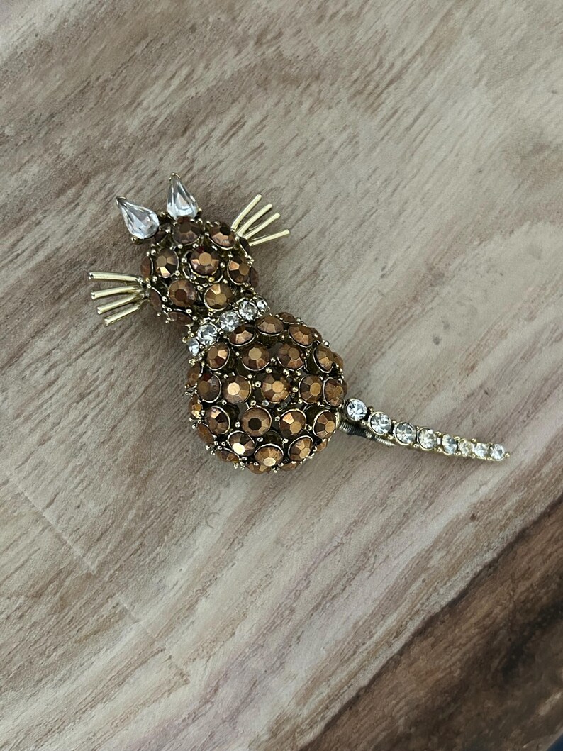Vintage Chocolate Diamond Rhinestone Cat Brooch With Trembler Tail - Etsy