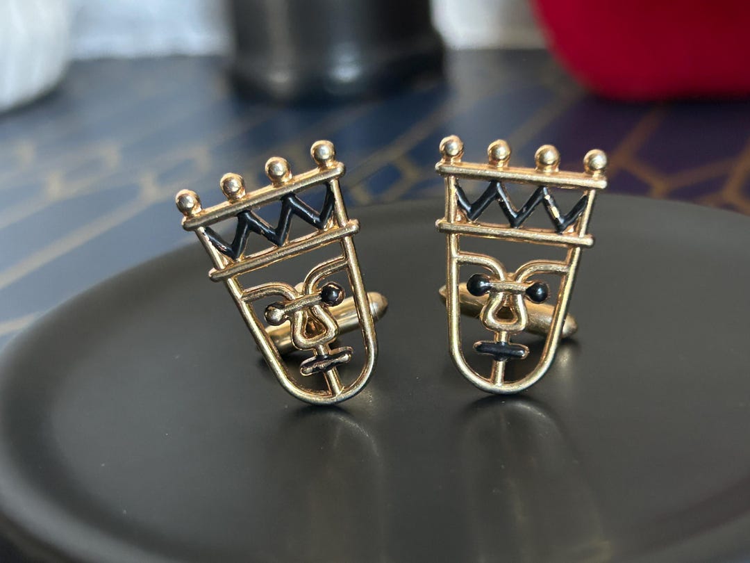 Vintage Swank Modernist Art Fretted King or Tribal Mask Cufflink - Etsy